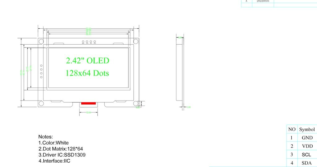 โมดูลหน้าจอแสดงผล OLED LCD SSD1309 12864 7 Pin SPI/IIC I2C Serial อินเตอร์เฟซ 2.4 นิ้ว 2.42 นิ้ว ...