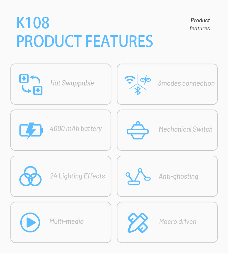 K108 Tri-mode Mechanical Keyboard ไร้สายบลูทูธ 2.4g Wired Hot Swap ...