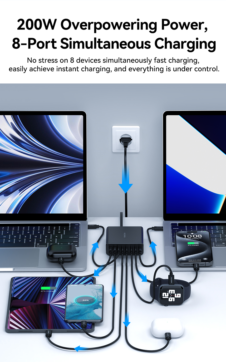 【บัตรกำนัลใหญ่+ของขวัญฟรี】Rocoren 8 in 1 ที่ชาร์จ 200W ชาร์จเร็ว ...