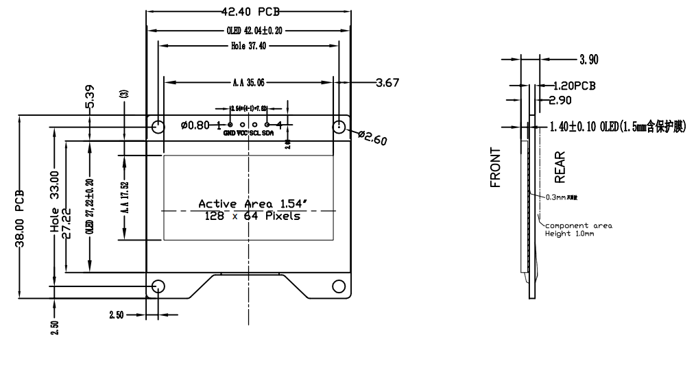 โมดูลหน้าจอ IC OLED SSD1309 1.54 นิ้ว 4PIN สีขาว ฟ้า สําหรับอินเตอร์เฟซ ...