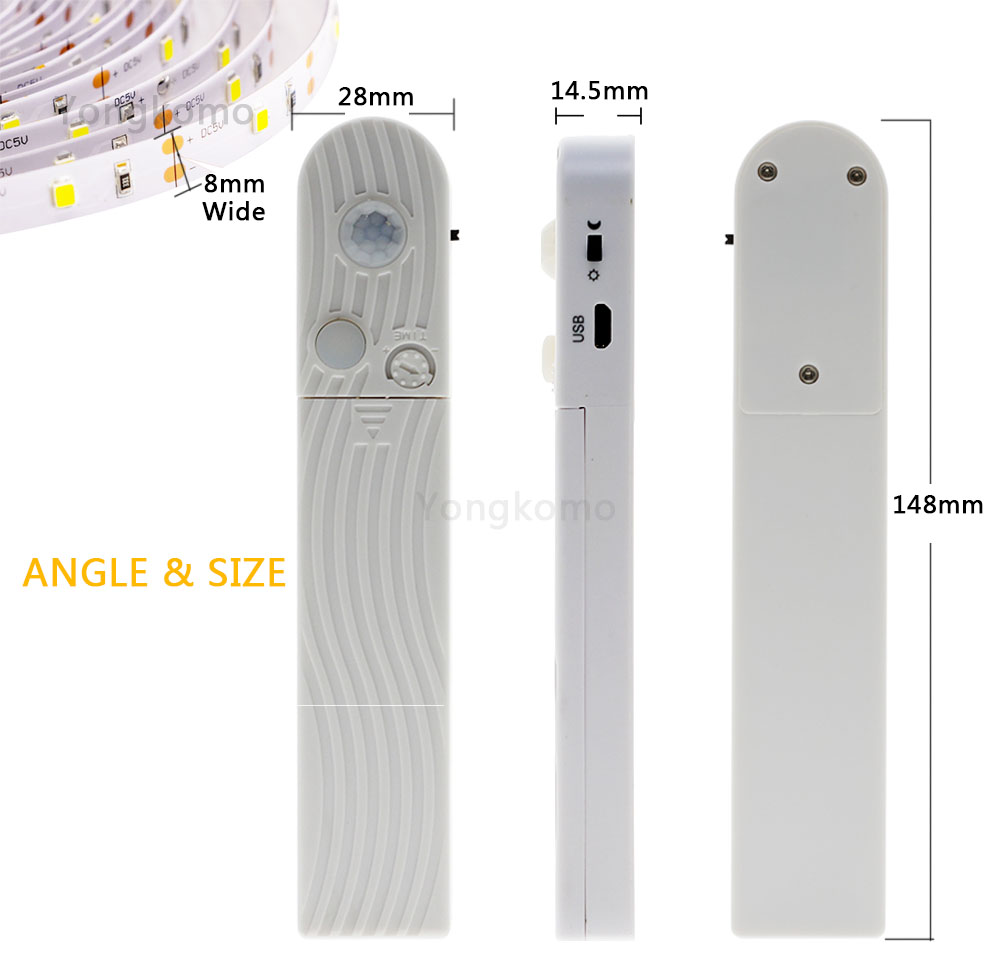 2835 SMD PIR Motion Sensor LED ตู ้ 1 M 2 M 3 M DC 5V แบตเตอรี ่ Strip ...