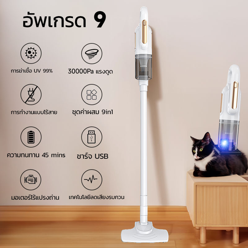 CylRedbat9in1เครื่องดูดฝุ่นไร้สายUV99%กำจัดไรฝุ่น แรงดูด30000Pa ที่ดูดฝุ่นมือถือถอดออกได้ พกพา ...