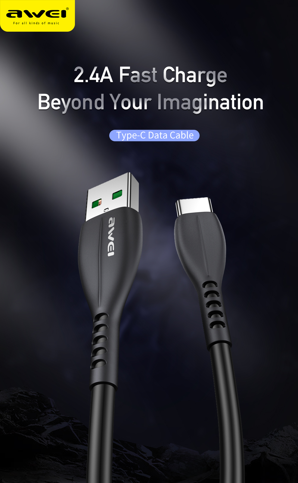 Awei CL-115 สายชาร์จเร็ว USB/ Micro/ Type C เข้ากันได้กับ Android ...