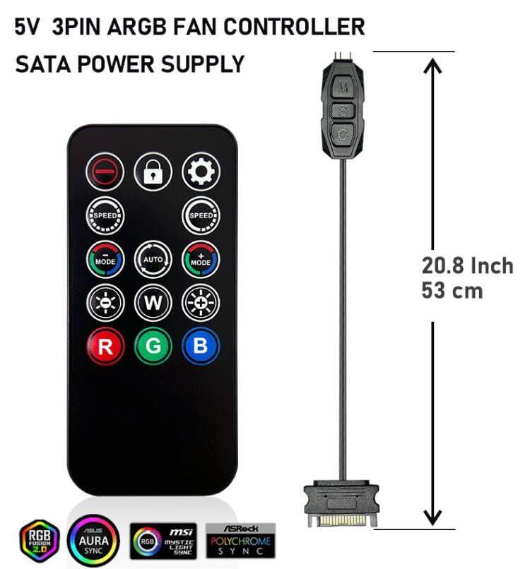 5v 3Pin ARGB Controller 3Pin กรณีพัดลม RGB ไร้สาย Sata รีโมทคอนโทรล ...
