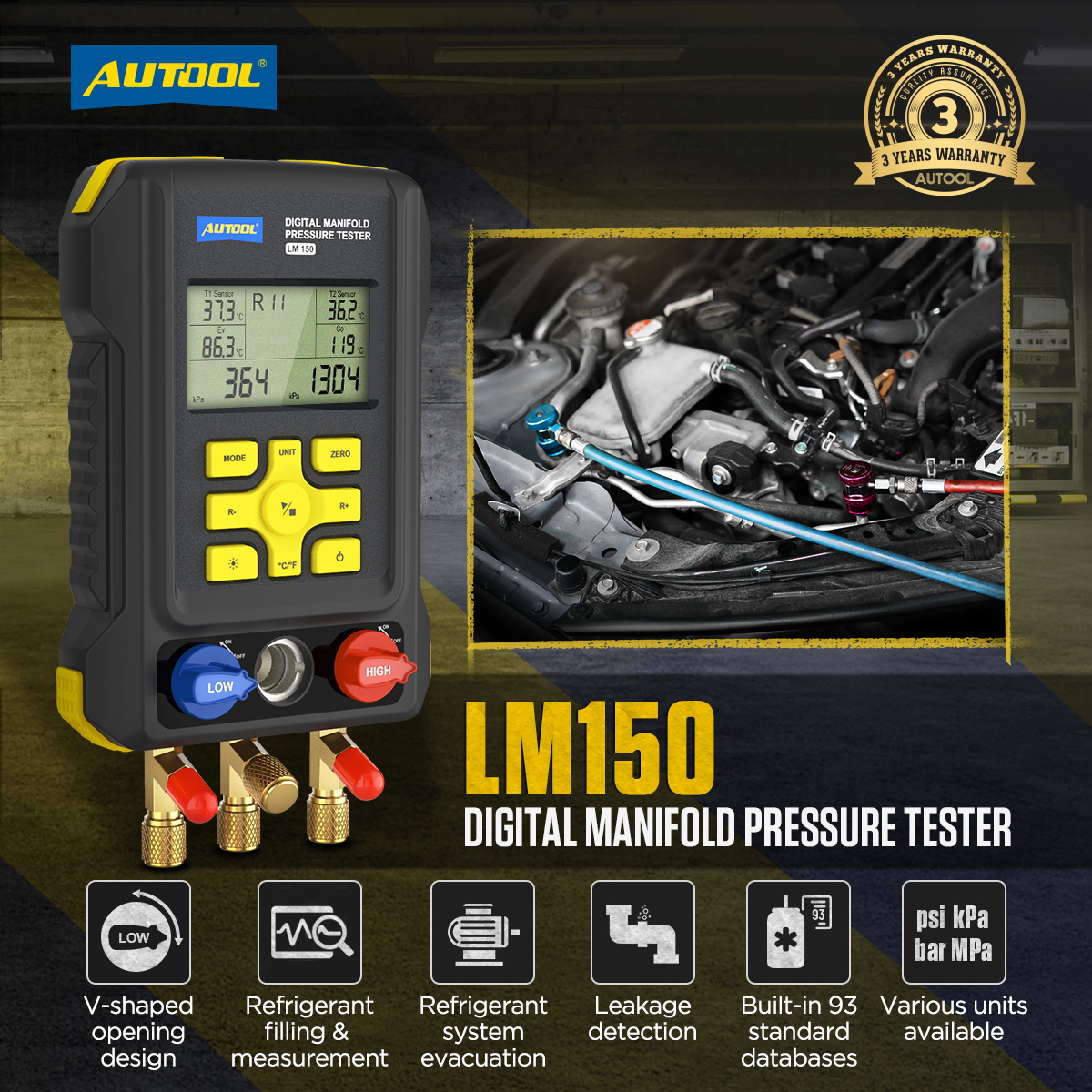 Autool LM150 เครื่องทดสอบความดันท่อร่วมไอดีดิจิทัล ระบบทําความเย็น HVAC ...