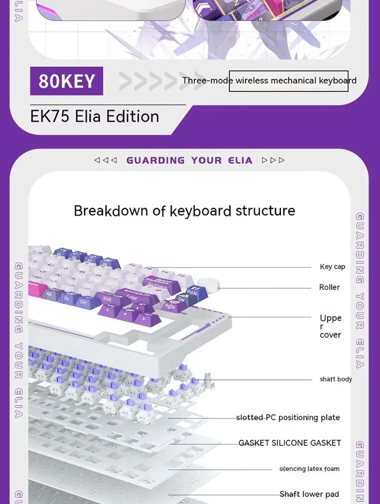 Dareu EK75 คีย์บอร์ดเมคคานิคอล มีสาย 3 โหมด 2.4G บลูทูธไร้สาย 75% 80 คีย์ RGB PBT โครงสร้างปะเก็ ...