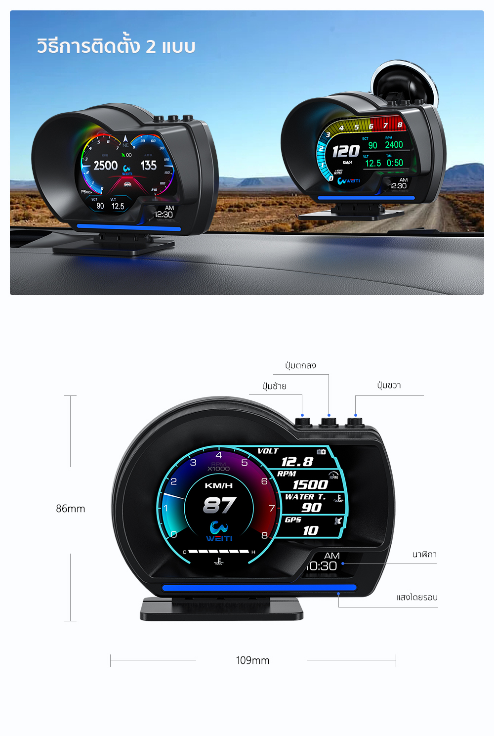 OBD2 สมาร์ทเกจ P6 Plus pro+ Smart Gauge Digital Meter/Display GPS ของ ...