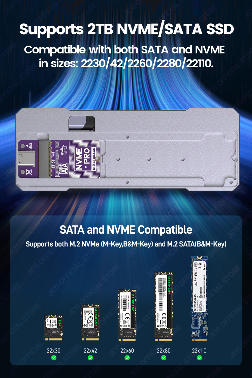 Jeyi เคส SSD 22110 M.2 NVME NGFF USB 3.2 Gen2 Type-C 10Gbps รองรับ M&B ...