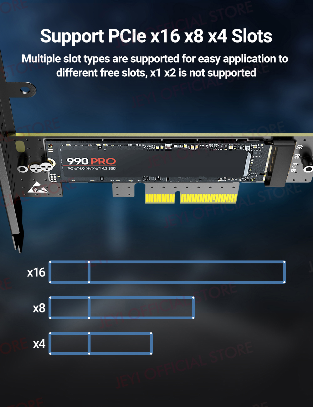 Jeyi อะแดปเตอร์ขยาย M.2 NVMe เป็น PCIE 4.0 3.0 พร้อมฮีทซิงค์ SSD อลูมิเนียม NVMe 64Gbps Gen4 ...