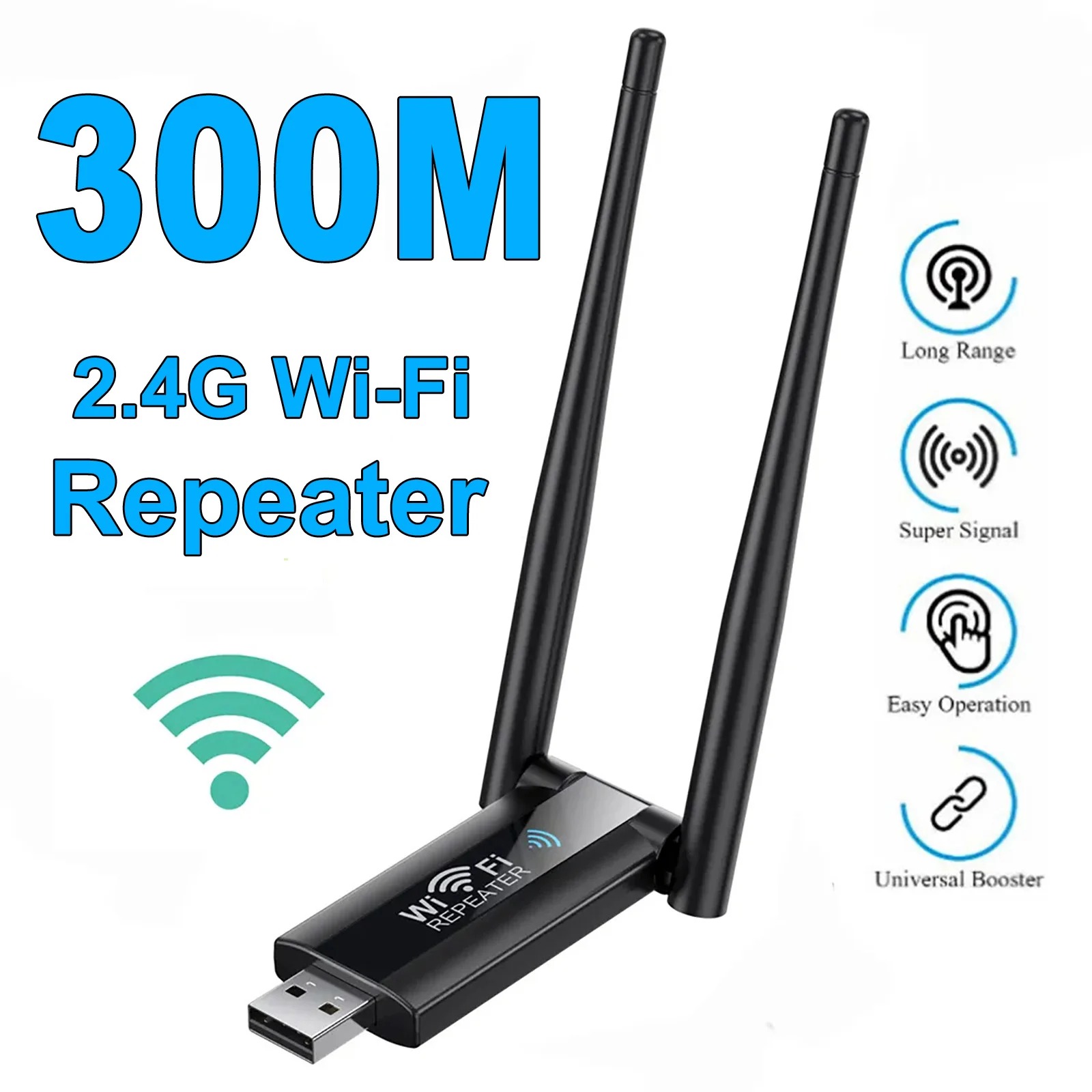 WiFi Repeater Extender 2.4G 300Mbps Wireless USB Signal Booster Long Range Router Network ...