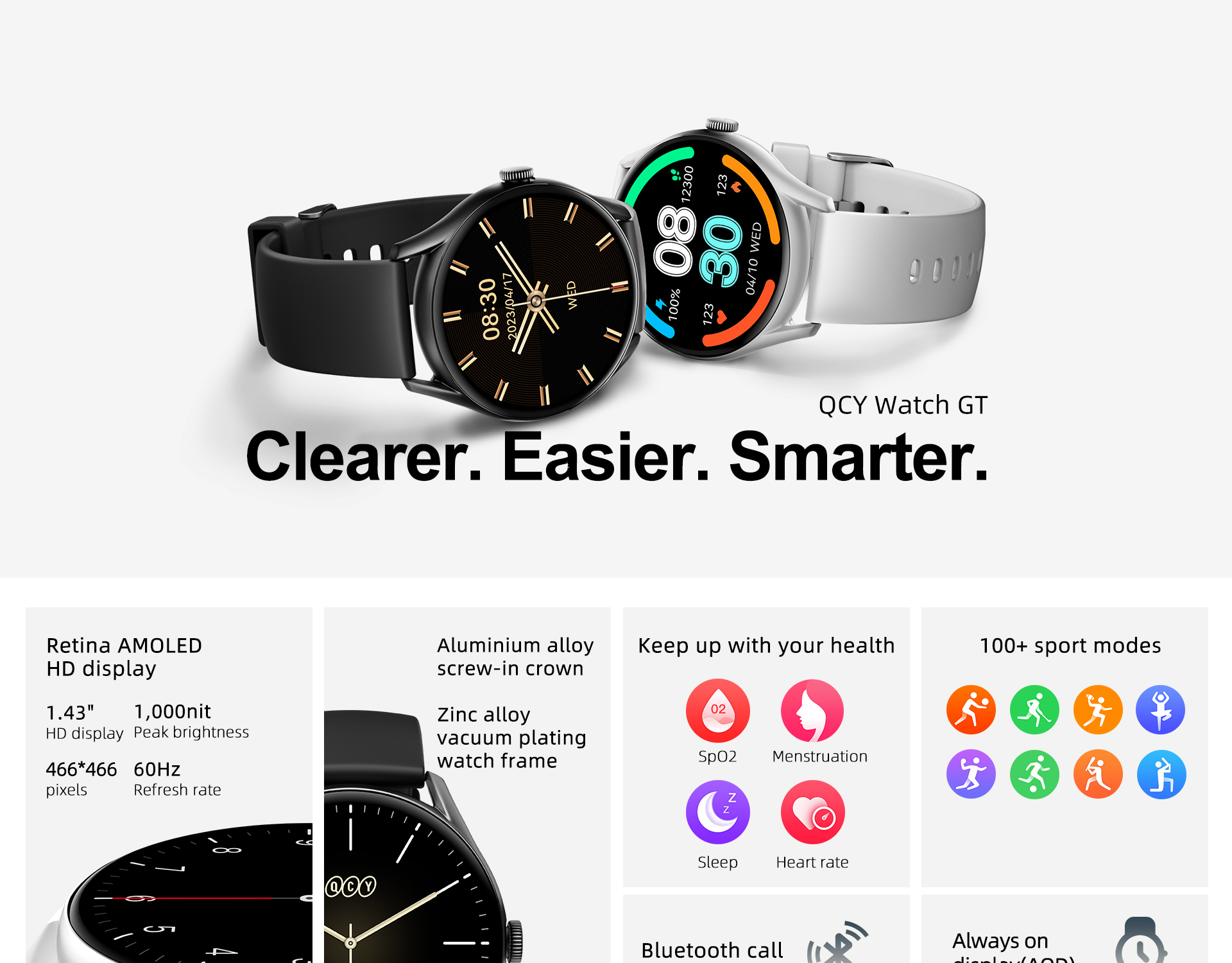 Qcy GT/S8 นาฬิกาข้อมือสมาร์ทวอทช์ หน้าจอ AMOLED 1.43 นิ้ว เชื่อมต่อบลูทูธ เหมาะกับการเล่นกีฬา ...