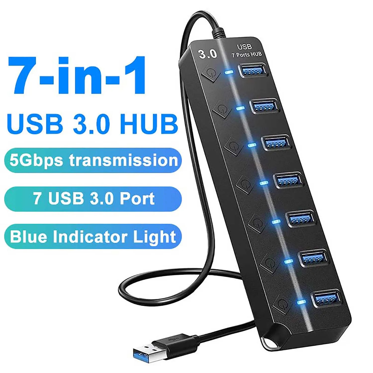 7-in-1 ฮับ USB 3.0 5Gbps ความเร็วสูง พร้อมสวิตช์ควบคุม สําหรับแล็ปท็อป ...
