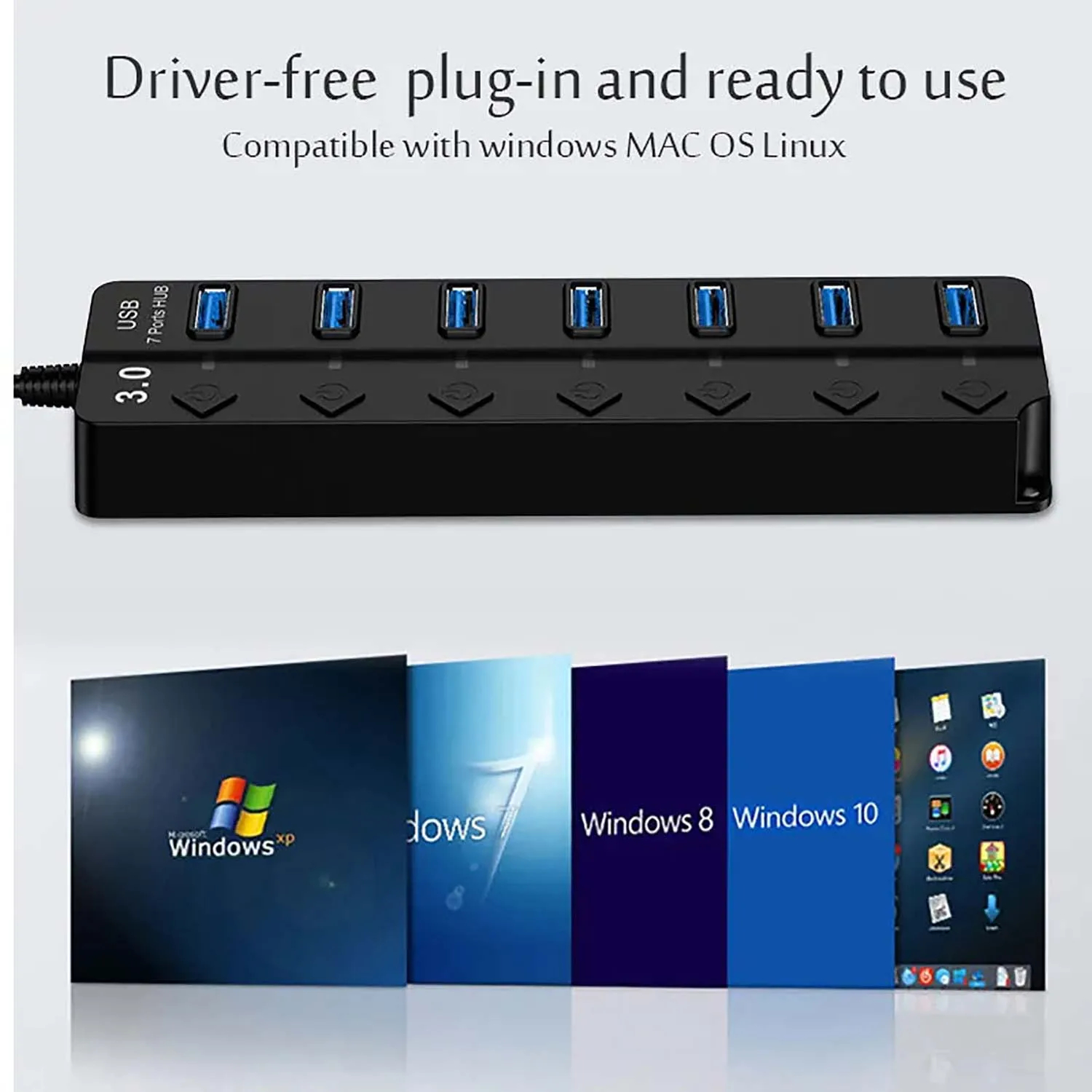 7-in-1 ฮับ USB 3.0 5Gbps ความเร็วสูง พร้อมสวิตช์ควบคุม สําหรับแล็ปท็อป ...
