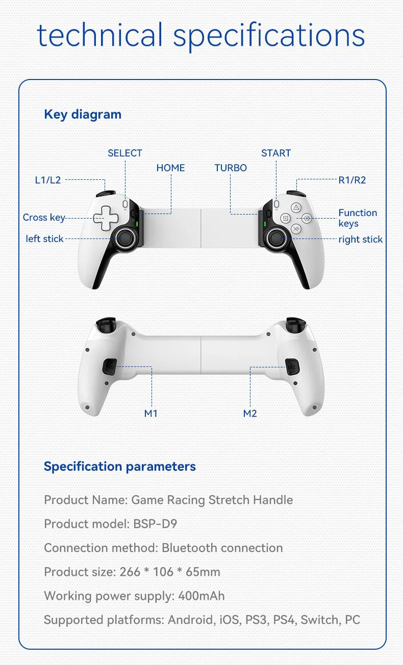 Bsp D8pro/D9/D10/D10s/D11 โทรศัพท์มือถือยืดเกมคอนโทรลเลอร์ไร้สายบลูทูธ ...