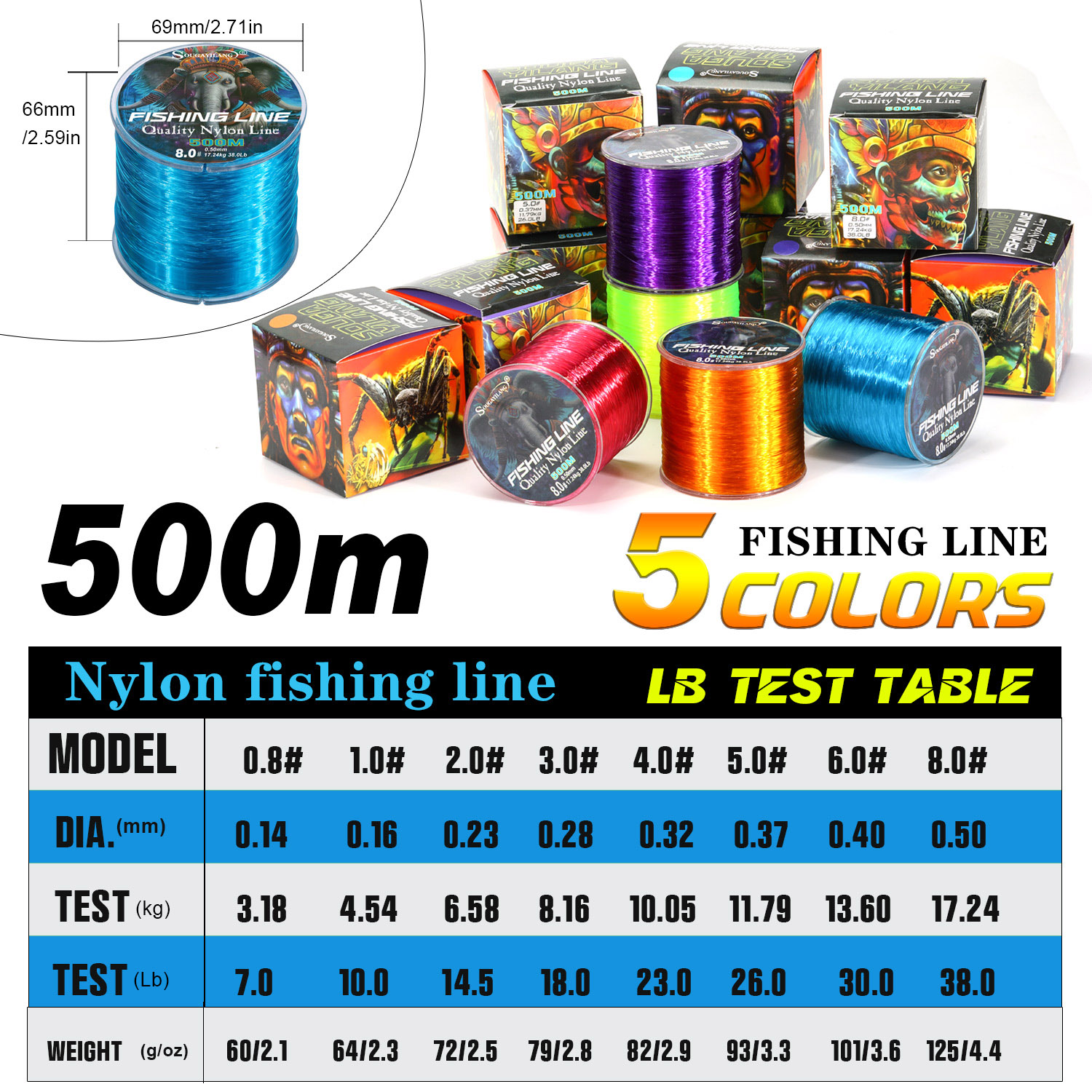 Sougayilang สายเบ็ดตกปลาไนล่อน แข็งแรงมาก 7-38lb 500M | Shopee Thailand