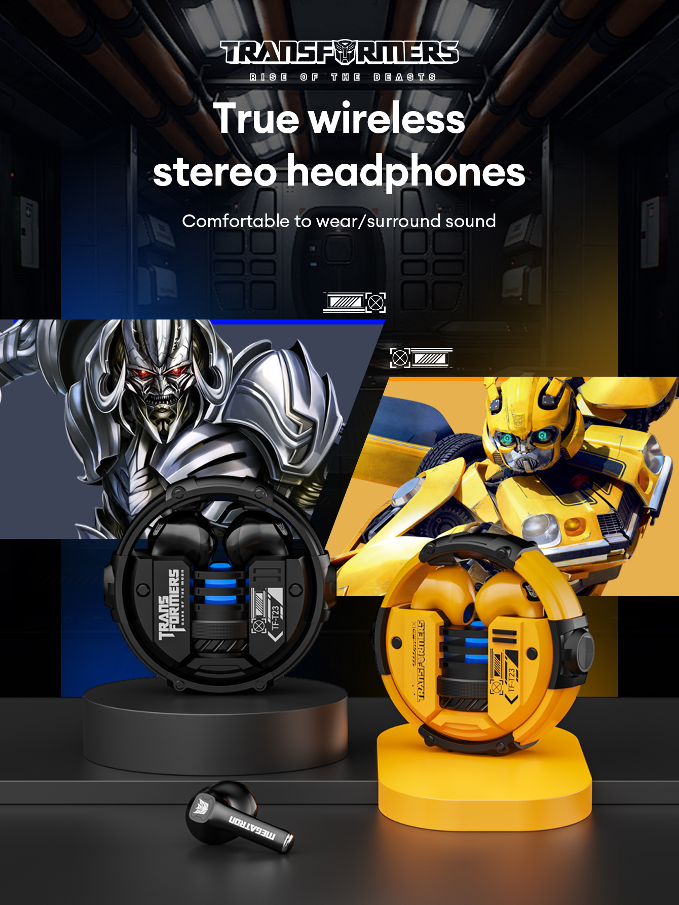 Transformers TF-T23 หูฟังบลูทูธไร้สาย True 360° เสียงสเตอริโอความ ...