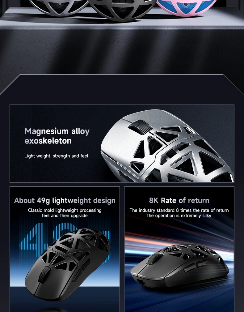 Mchose AX5 เมาส์เกมมิ่งไร้สาย เซนเซอร์แมกนีเซียมอัลลอย Paw3395 ชิป 52840 8K สามโหมด Fps 49 กรัม ...