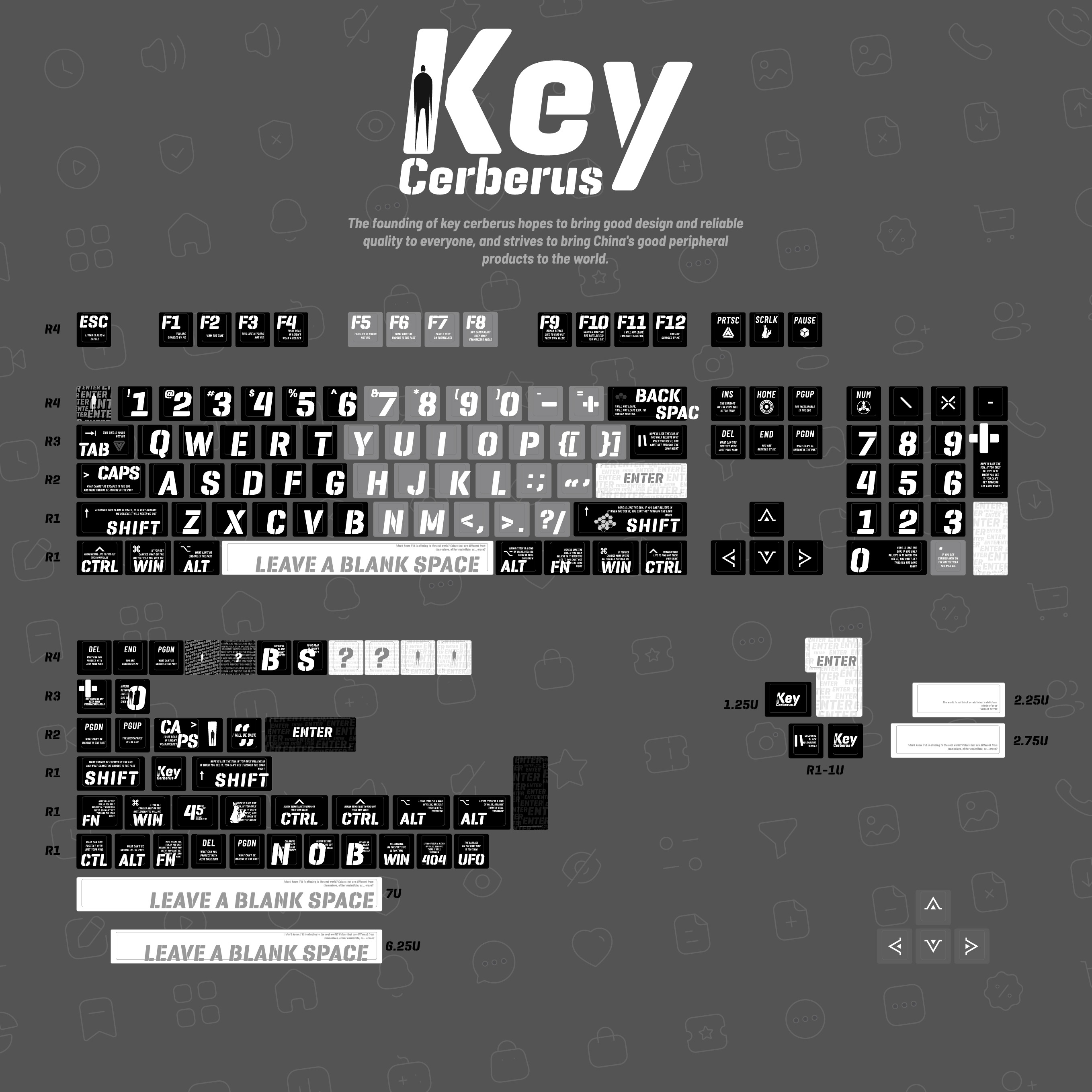 -LW- KEY CERBERUS ภาษาสีเข้มโกหกคีย์แคป 157 คีย์ที่กำหนดเองแป้นพิมพ์ ...