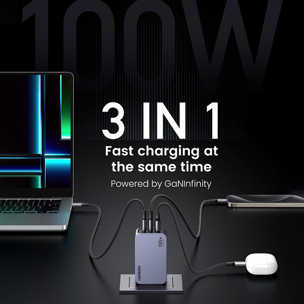 Ugreen Nexode Pro 100W GaN USB C Charger 3-Port Fast Wall Charger Travel Charger | Shopee Thailand
