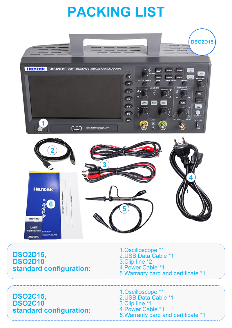 Hantek ออสซิลโลสโคปดิจิทัล DSO2C10 DSO2D10 DSO2D15 ช่องคู่ 150MHZ 2CH ...