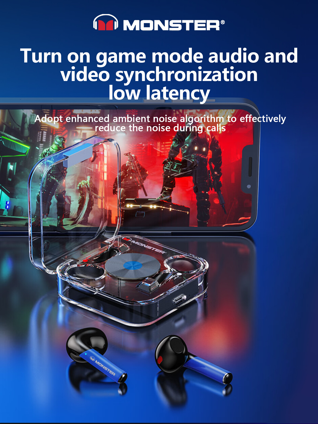 Monster XKT01 ชุดหูฟังบลูทูธสำหรับเล่นเกม ไฮไฟ TWS สแตนด์บายนานสุดพร้อม ...