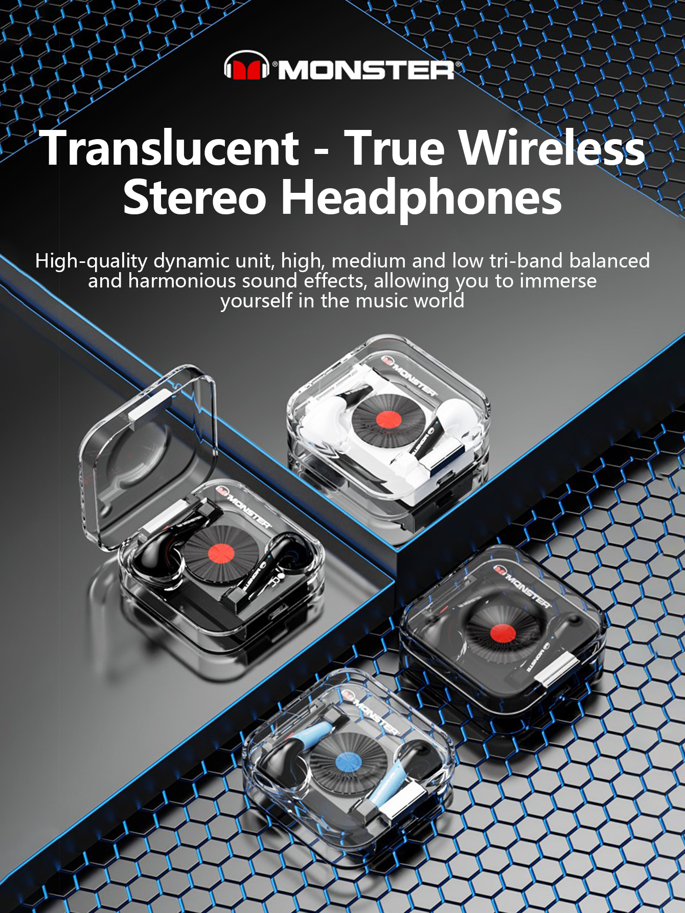 Monster XKT01 ชุดหูฟังบลูทูธสำหรับเล่นเกม ไฮไฟ TWS สแตนด์บายนานสุดพร้อม ...