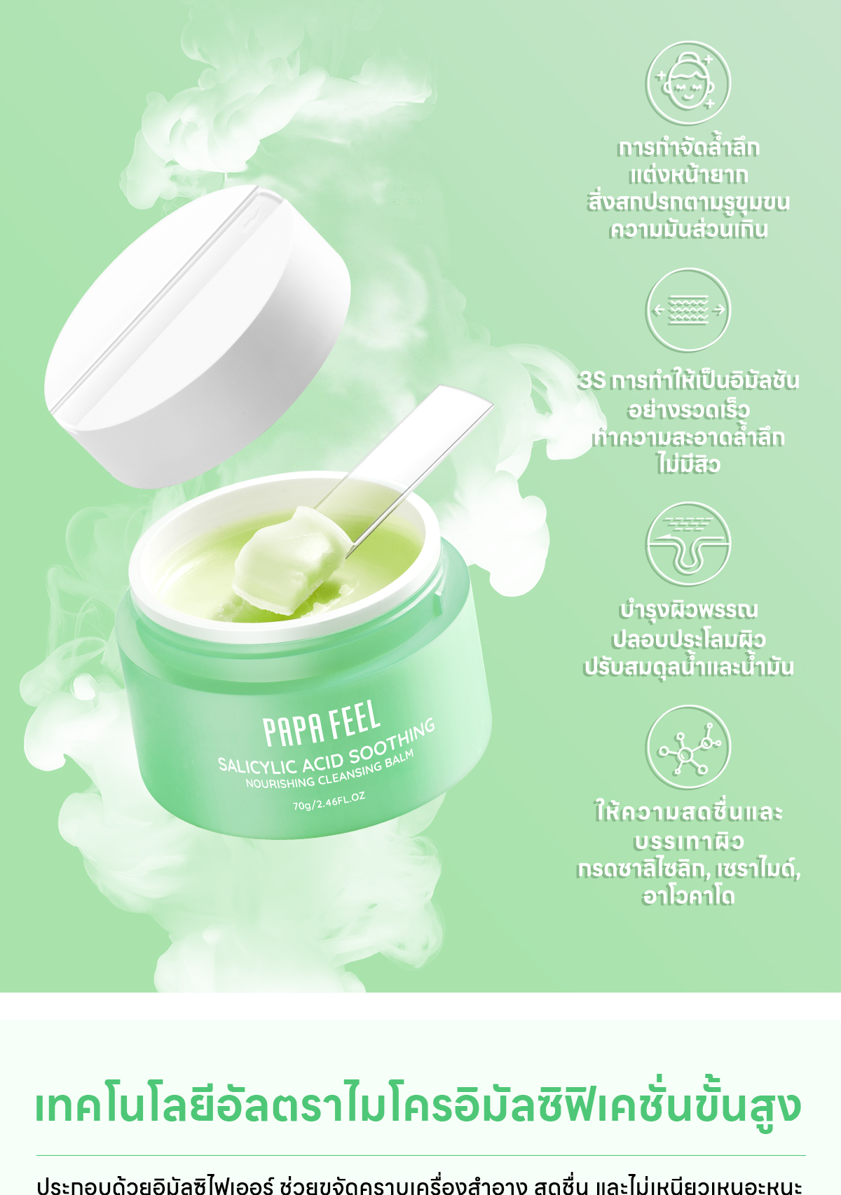 PAPA FEEL Salicylic acid Acne Cleansing balm 70g บาล์มลบเมคอัพ คลีนหมด ...