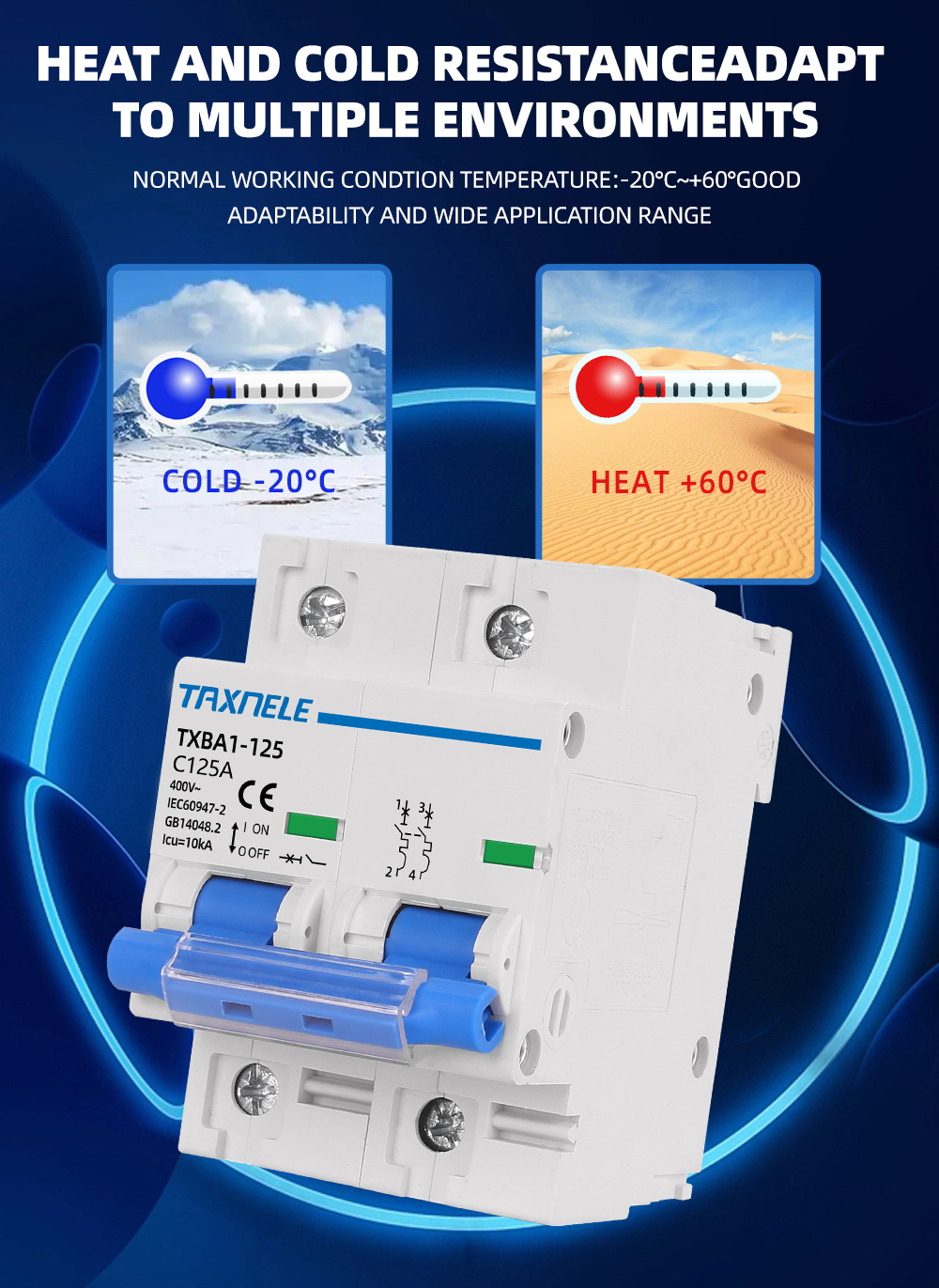 Taxnele 2P AC 400V DC 600V 80A 100A 125A Mini Circuit Breaker MCB Short ...