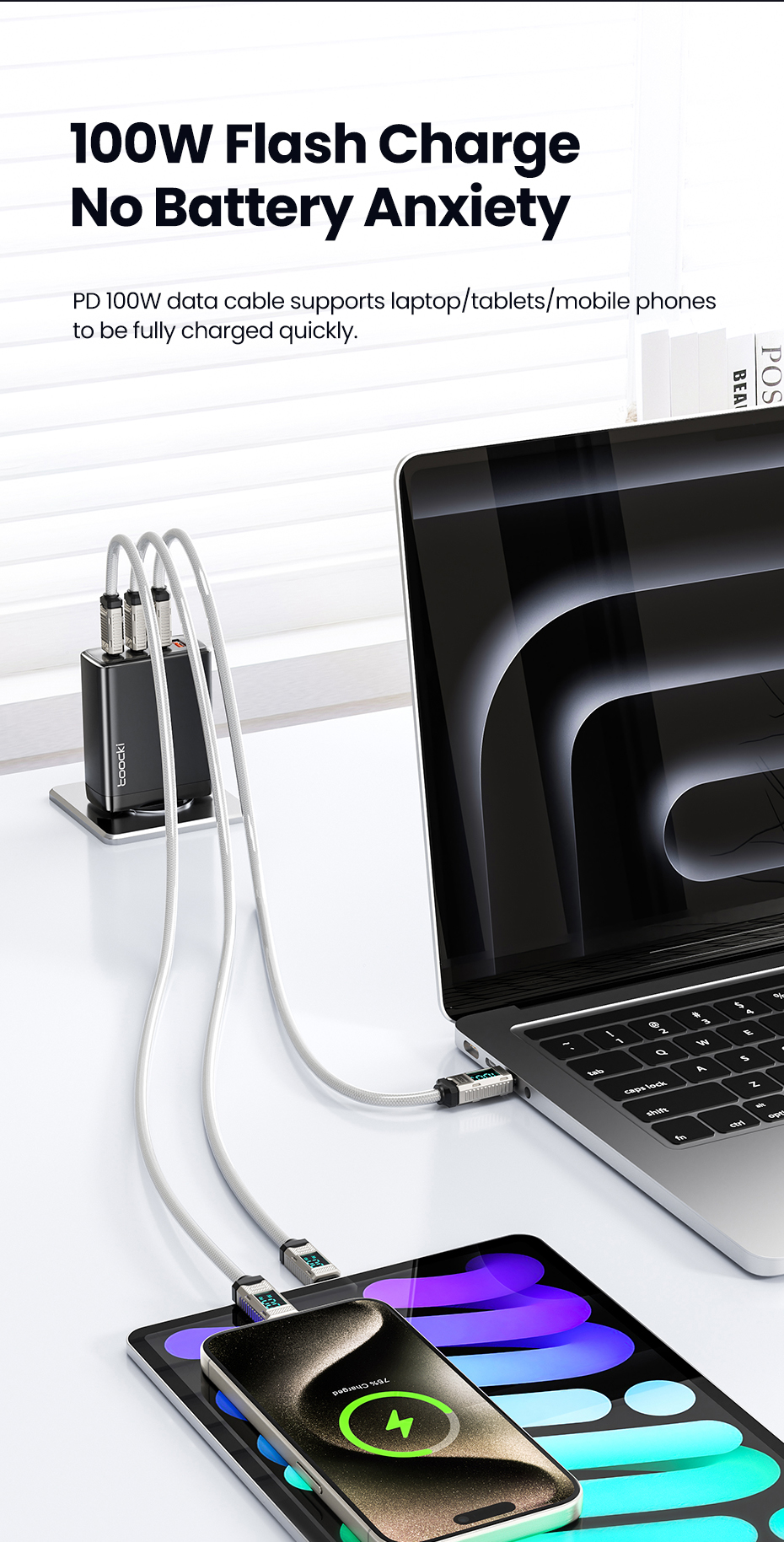 Toocki 100W Type C To Type C LED ดิจิทัล แสดงผล สายเคเบิล ชาร์จเร็ว สาย ...