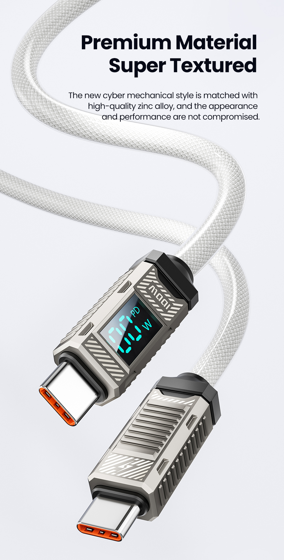 Toocki 100W Type C To Type C LED ดิจิทัล แสดงผล สายเคเบิล ชาร์จเร็ว สายข้อมูล สําหรับโทรศัพท์ ...