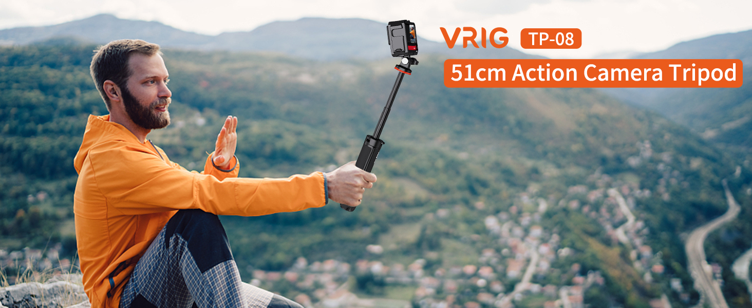 Vrig TP-08 ขาตั้งกล้องไม้เซลฟี่ ยืดหดได้ สีดํา สําหรับ Insta360 X3 ...