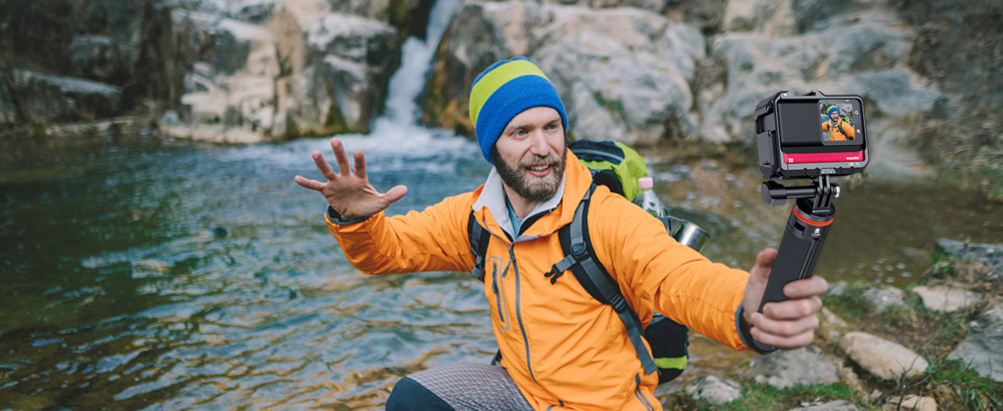 Vrig TP-08 ขาตั้งกล้องไม้เซลฟี่ ยืดหดได้ สีดํา สําหรับ Insta360 X3 ...