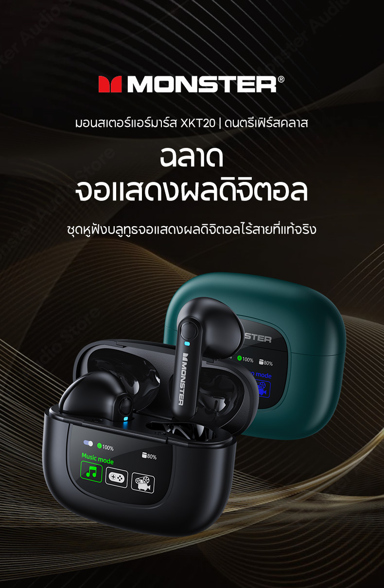 Monster XKT20 หูฟังบลูทูธ HIFI คุณภาพเสียง สัมผัสอัจฉริยะ ความทนทานสูง ...