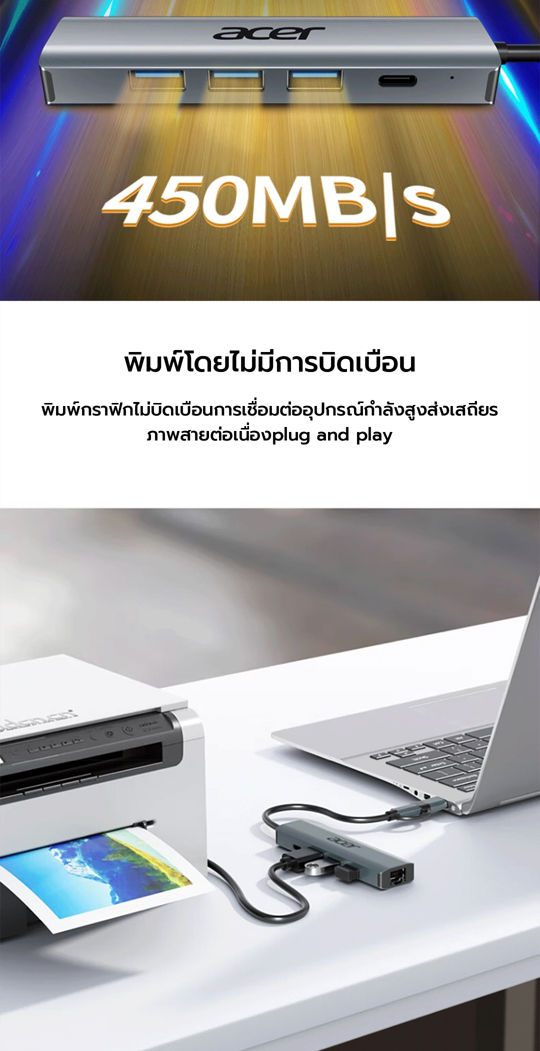 Acer อะแดปเตอร์แปลงสายเคเบิลอีเธอร์เน็ต Type-C USB 3.0 2.0 ความเร็วสูง ...