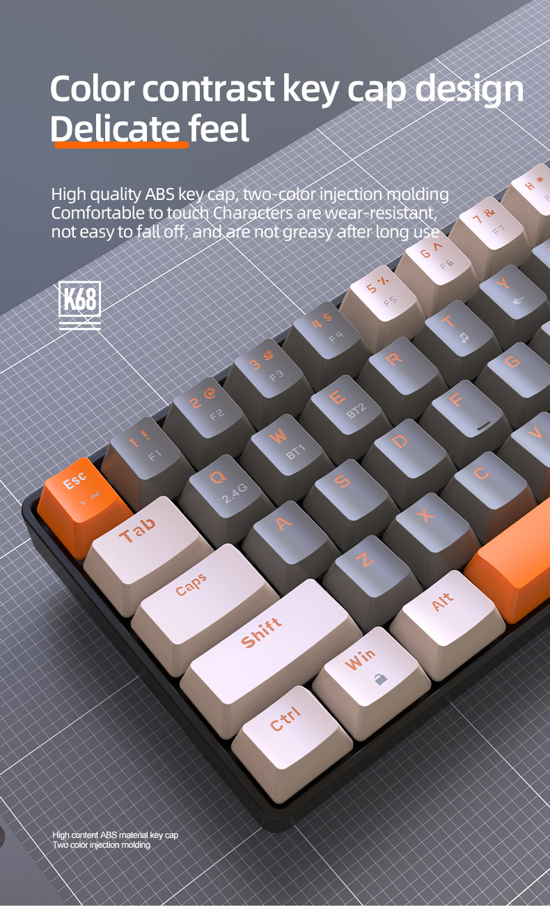 Ziyoulang K68 2.4G/BT5.0 คีย์บอร์ดไร้สาย 68 คีย์ Hotswap Mini Gaming ...