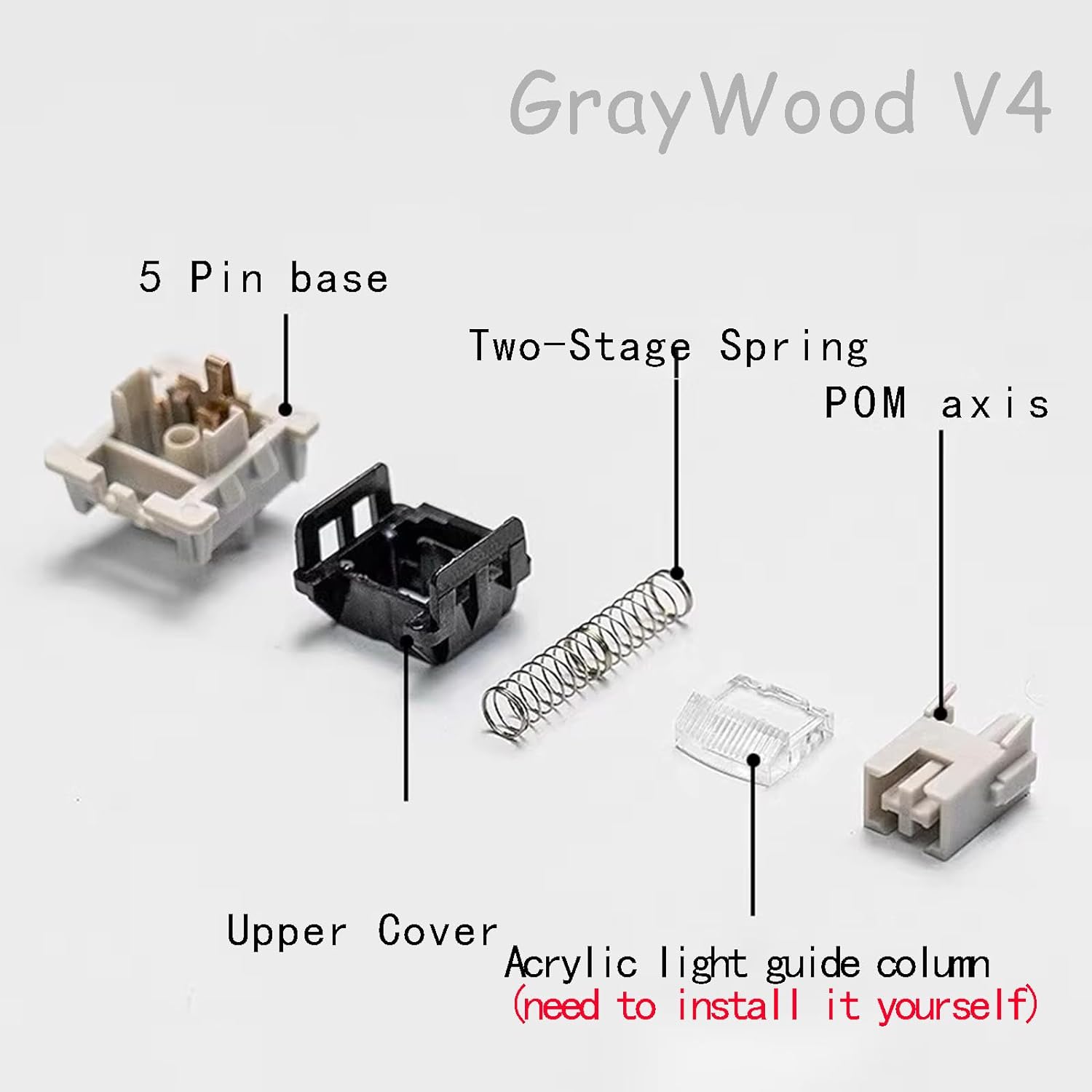 LEOBOG สวิตช์คีย์บอร์ดเชิงกล Graywood V4 Switch,5 Pin Linear Switches with POM Stem PC Housing ...