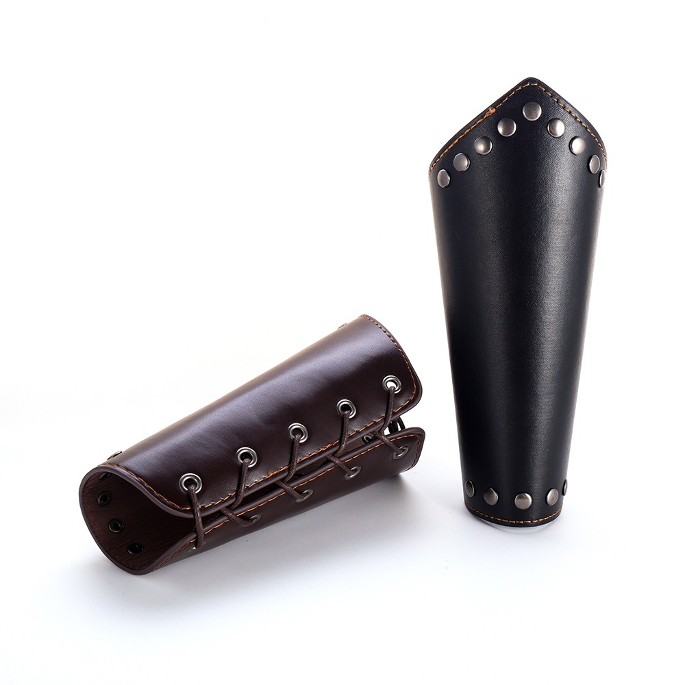 New Punk Mens Wide Leather & Wax Rope Knight Bracers แฟชั่น ...