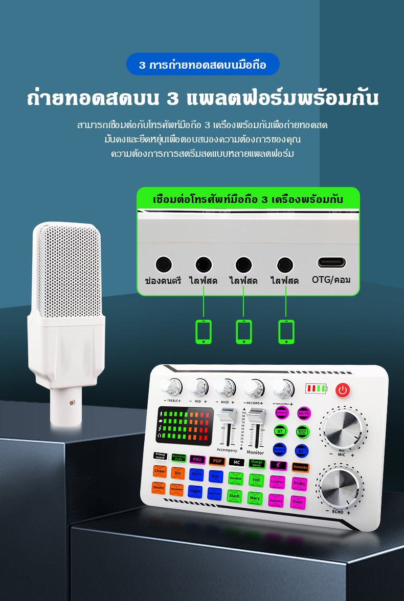 [ร้านค้าในพื้นที] F998 PRO การ์ดเสียงสด X7 ไมโครโฟนตัวแปลงสัญญาณเสียงโทรศัพท์มือถือการ์ดเสียงสด ...