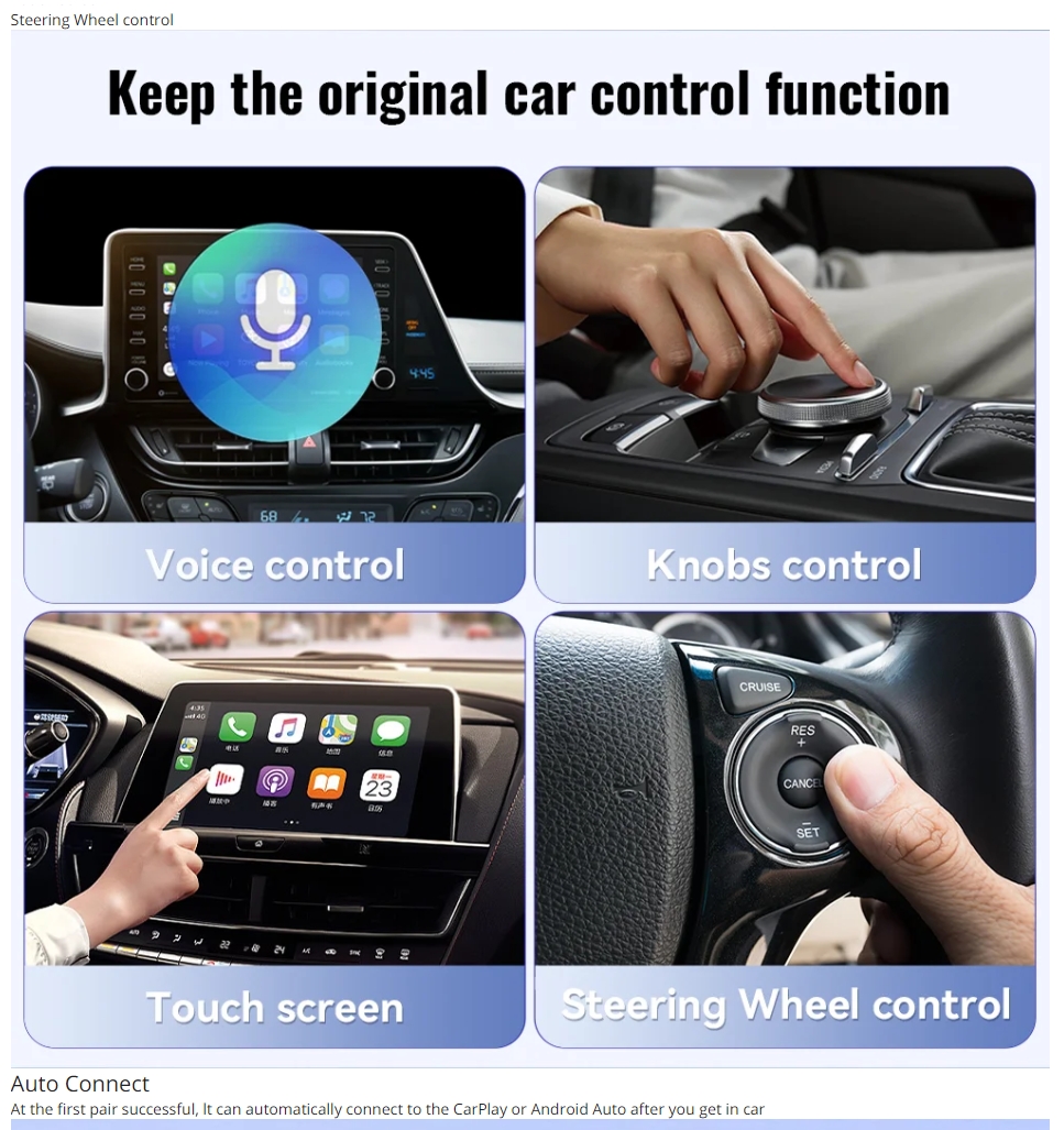 Xuda 2 In 1 กล่อง AI สมาร์ทคาร์เพลย์ แบบใช้สาย เป็นไร้สาย USB ดองเกิล ...