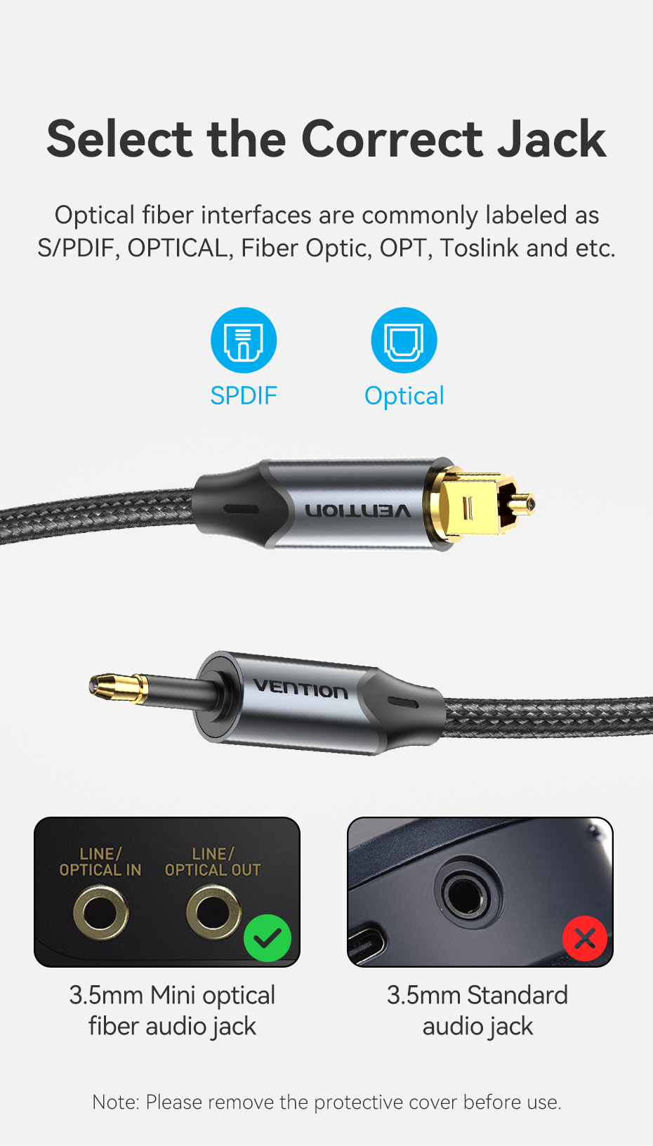 Vention Optical Audio Fiber Square Port Toslink to 3.5mm Mini Toslink ...
