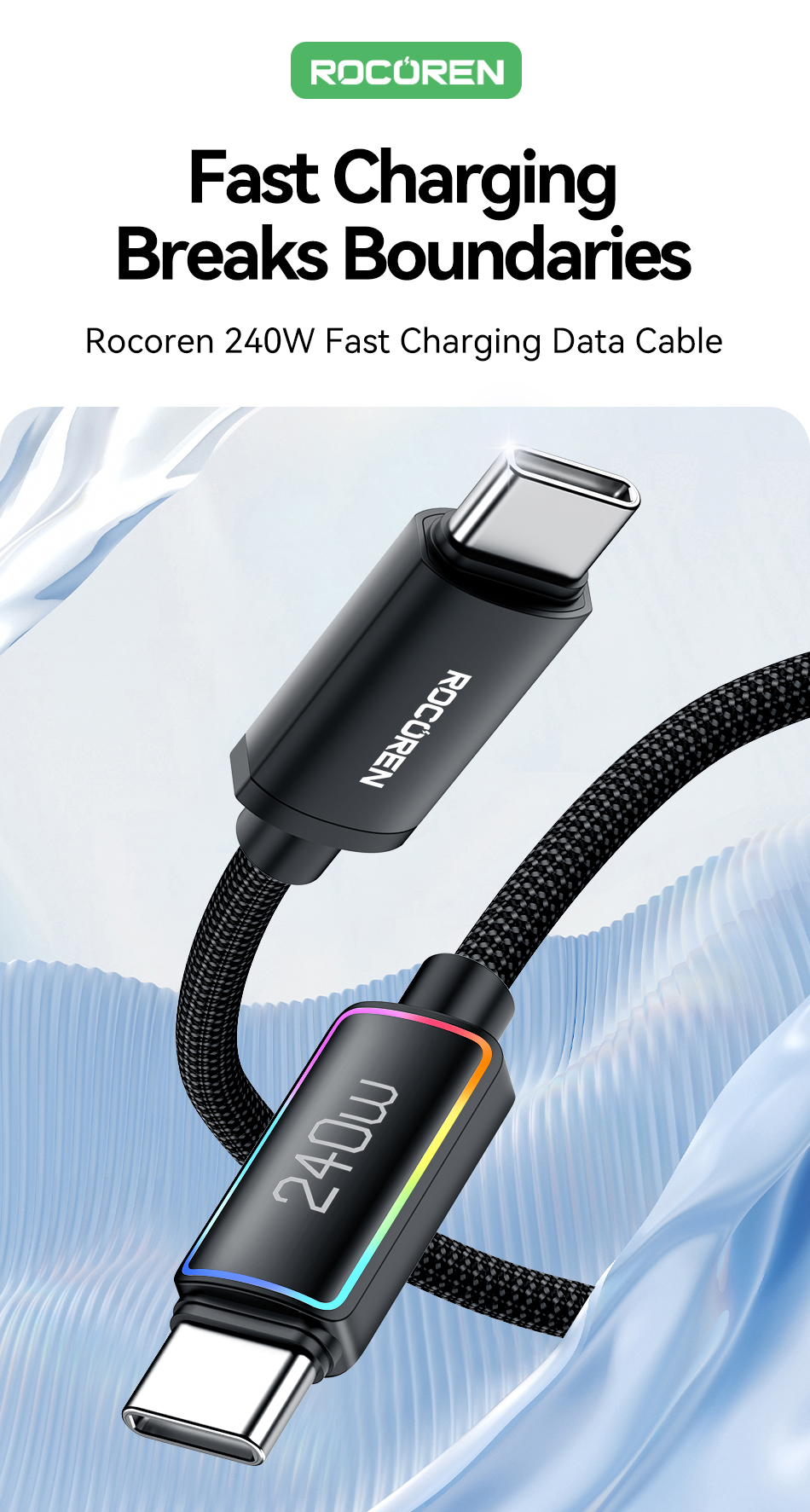 Rocoren สายชาร์จเร็ว 240W 5A USB Type C สําหรับ Iph 15 Series Samsung ...