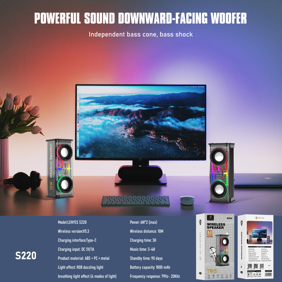 Lenyes S220 IPX6 ลําโพงบลูทูธไร้สาย (รองรับการ์ด USB TF บลูทูธ ...