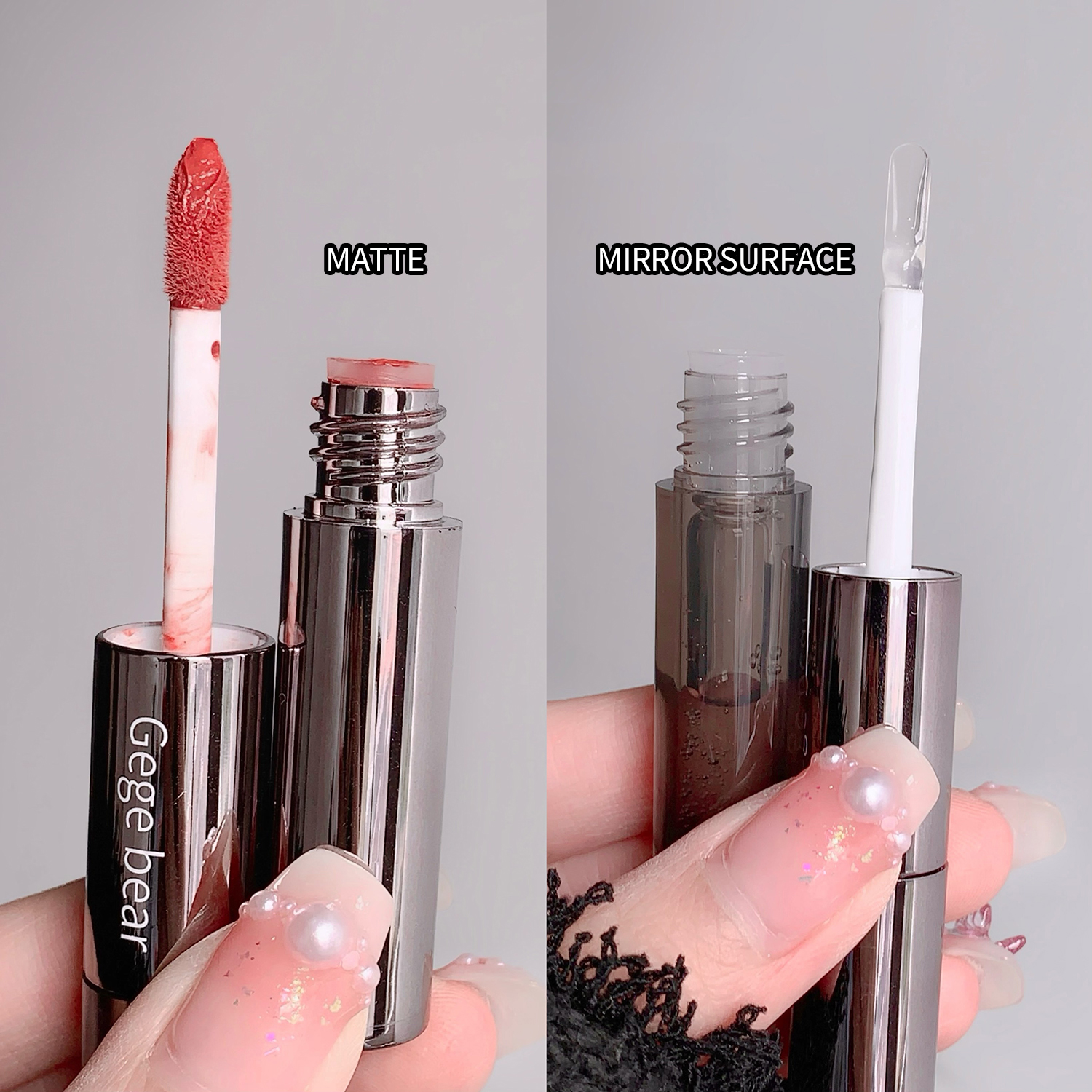 Gege Bear ลิปสติกเนื้อลิควิด 2 in 1 สีส้มน้ำตาล ลิปสติกเนื้อแมทท์ ลิปกลอสเนื้อกำมะหยี่ ติดทนนาน ...