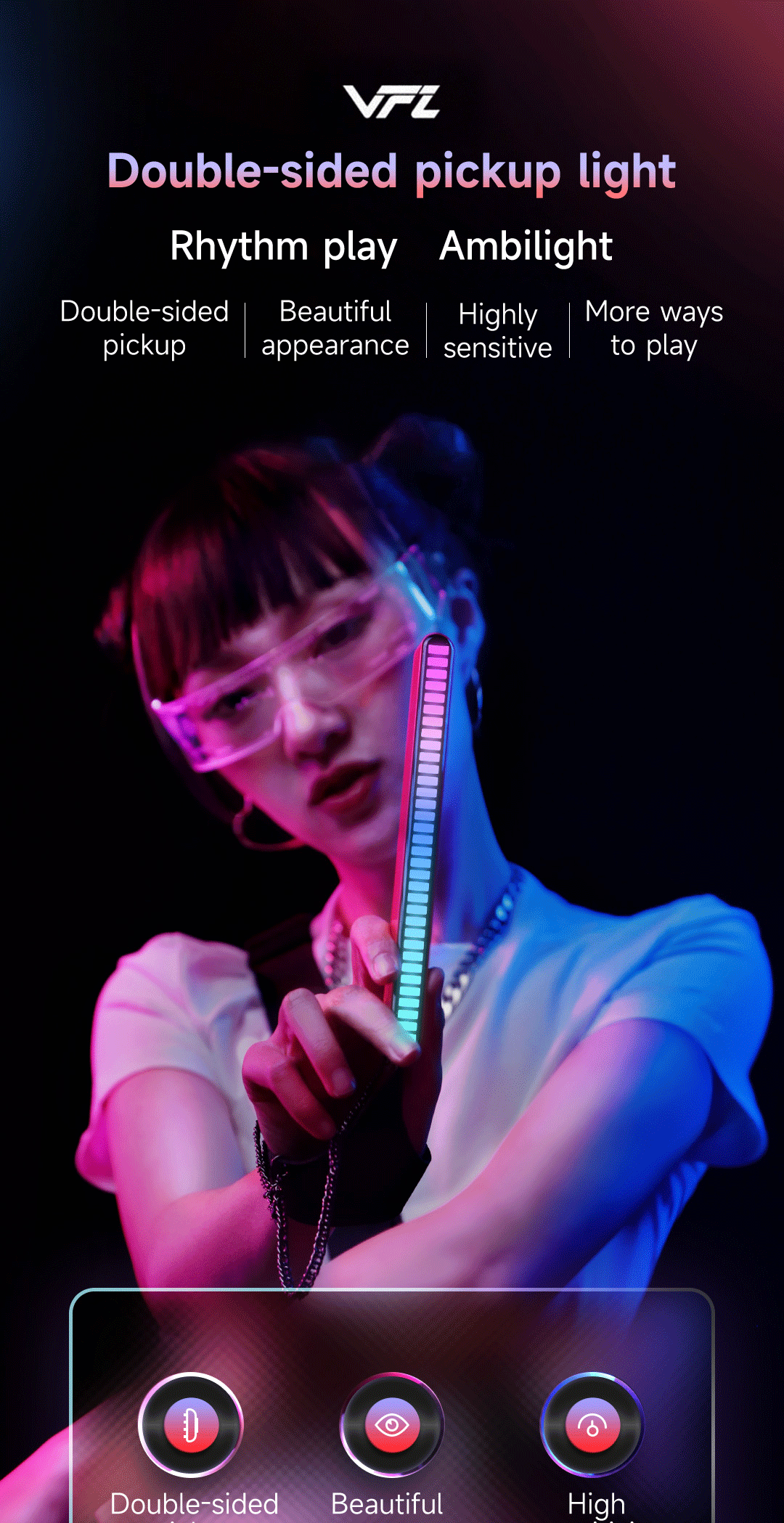 Vfz โคมไฟ Led 50 ดวง RGB ควบคุมด้วยเสียงเพลง อะลูมิเนียม สองด้าน ...