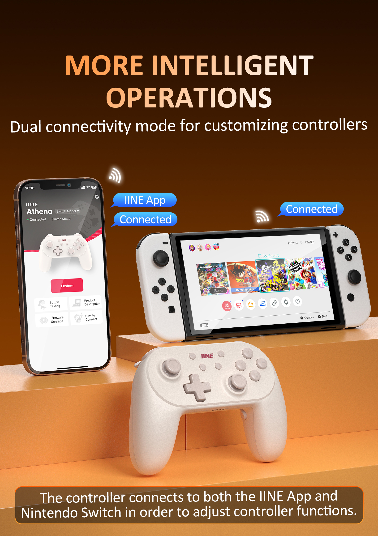 Iine Athena ตัวควบคุมโปรไร้สาย สวิตช์ OLED PC IOS Android ฟังก์ชั่นปลุก ...