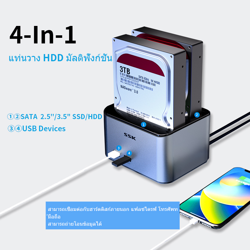 SSK HDD Docking Station ฮาร์ดดิสก์ไดร์ฟ External Hard Drive Docking For ...