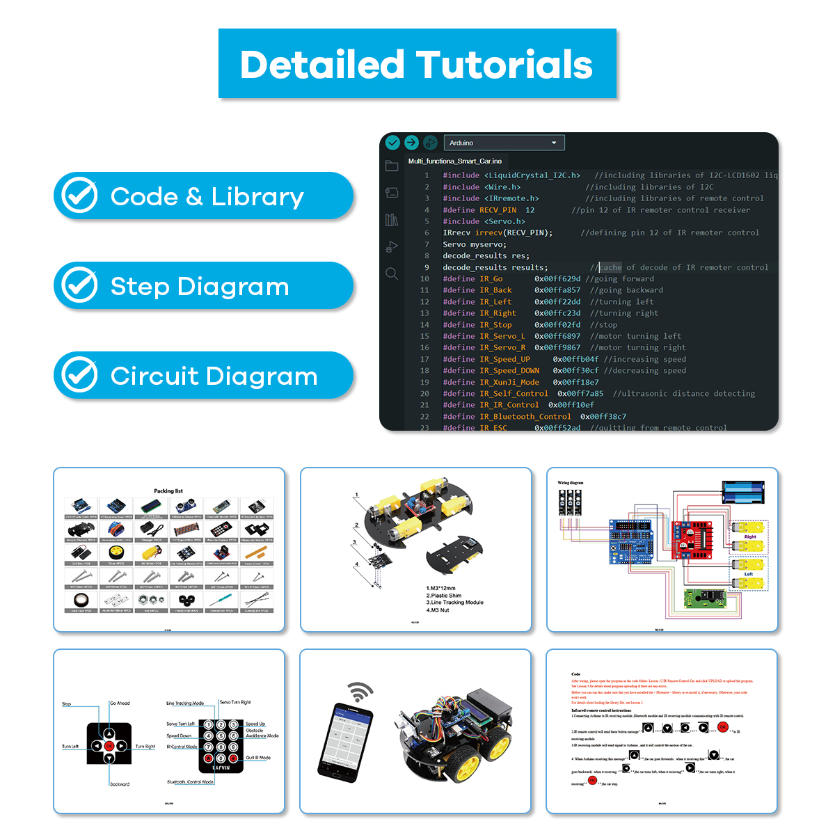 Lafvin ชุดโครงรถหุ่นยนต์อัจฉริยะ UNO R3 4WD พร้อมตัวสอน อเนกประสงค์ DIY ...