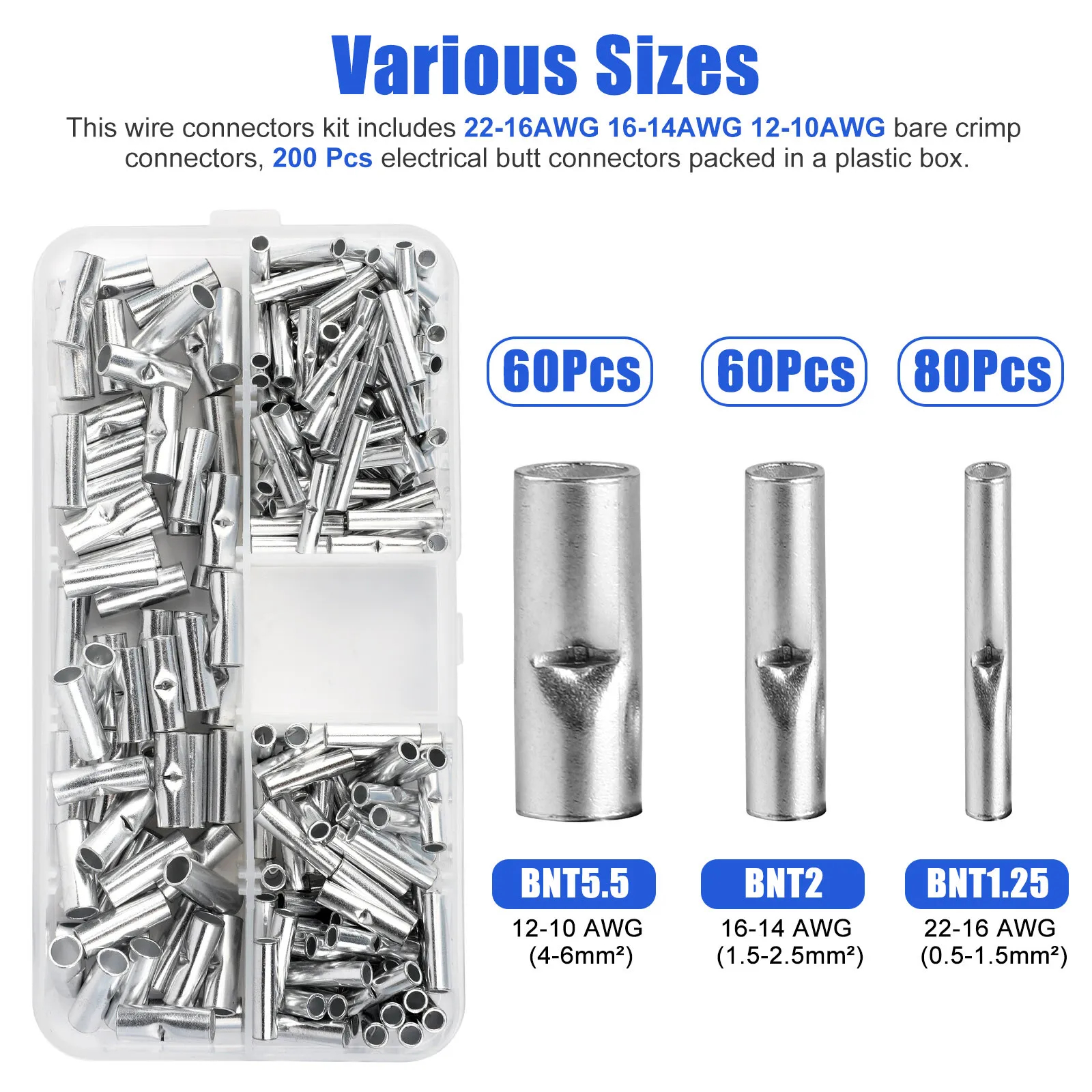 ทนทานทองแดง Ferrule Butt Crimp Connectors - 200 ชิ้น 22-10 AWG Splice ...