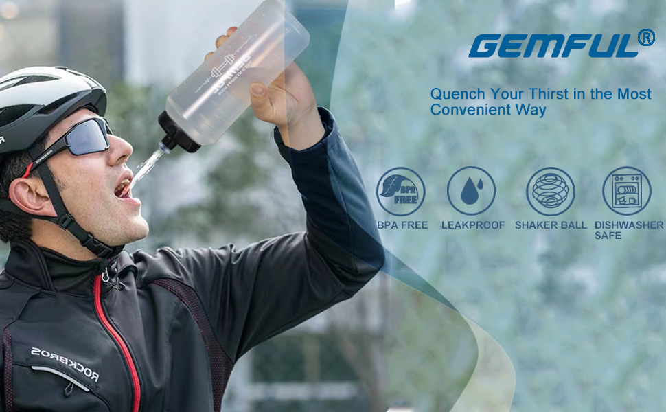 GEMFUL 1L ขวดน้ํากีฬาบีบ Leakproof BPA-Free ขวดน้ําดื่มสําหรับวิ่งขี่ ...