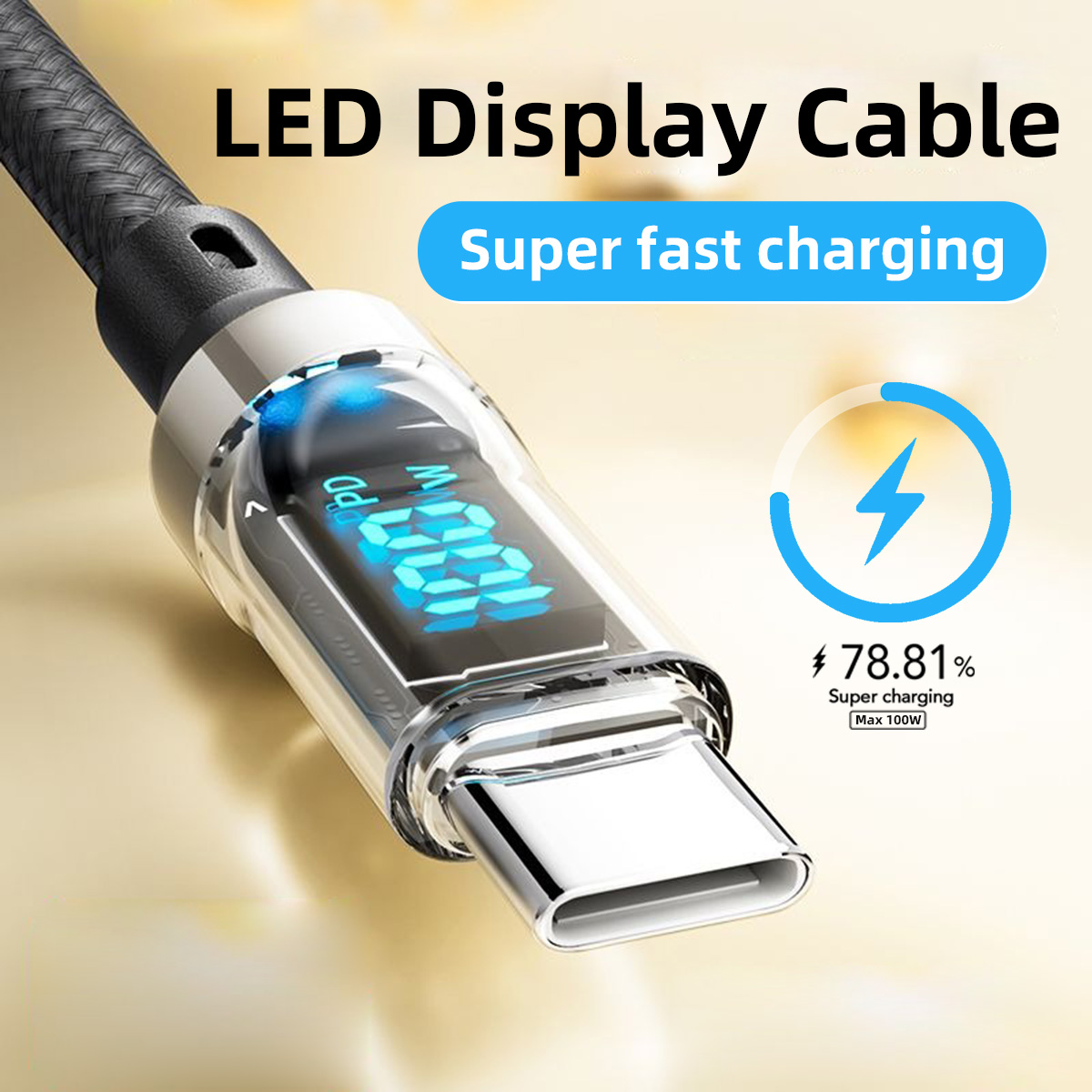 สาย PD พร้อมจอแสดงผล LED, สายชาร์จ USB Type C 120W สําหรับโทรศัพท์ ...